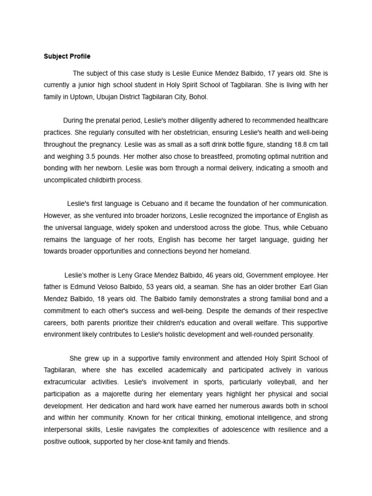 Case Study Subject Profile | PDF
