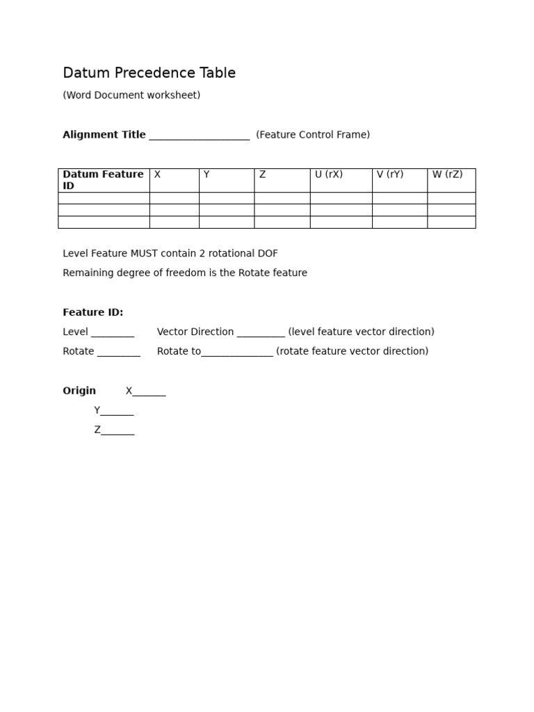 Datum Precedence Table (Worksheet Word | PDF