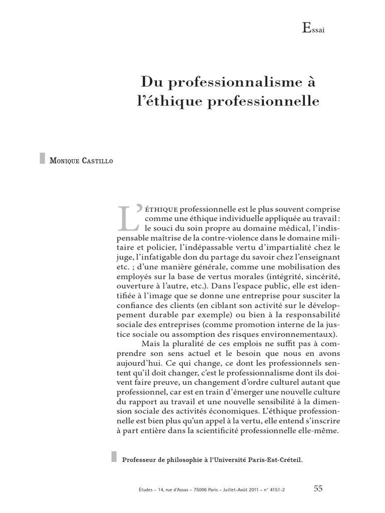 Du Professionnalisme A Lethique Professionnelle | PDF