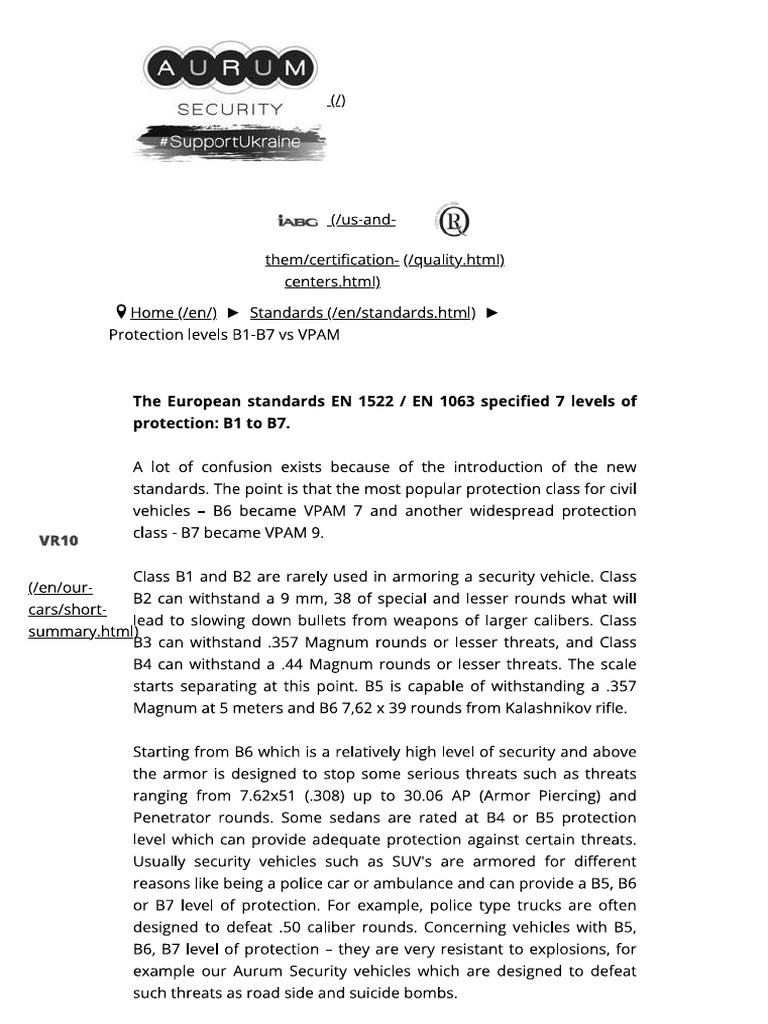 Armored Vehicles Protection Levels B1-B7 Vs VPAM | PDF