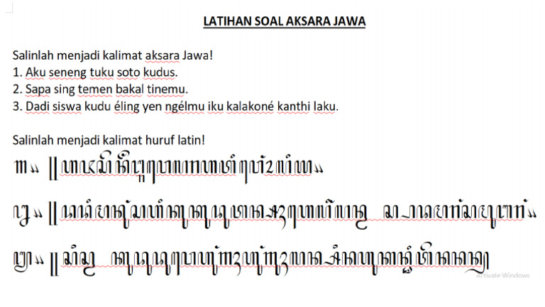 Latihan Soal Aksara Jawa Pasangan Dan Sandhangan | PDF