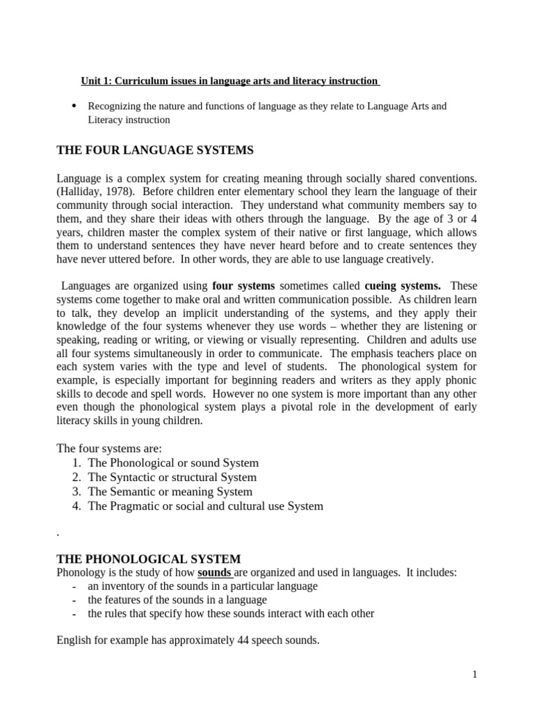 Handout 2 The Four Language Systems | PDF