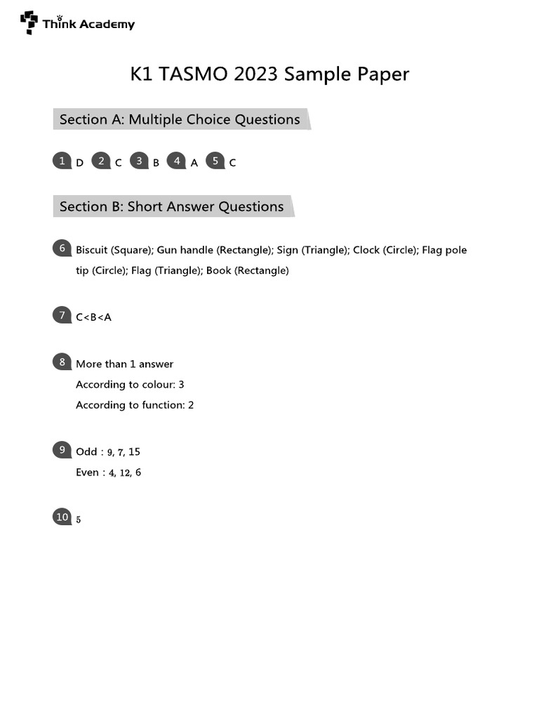 K1 TASMO 2023 Sample Paper - ANSWER | PDF