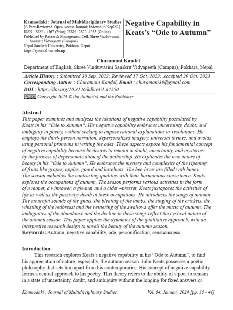 Negative Capability in Keatss Ode To Autumn | PDF