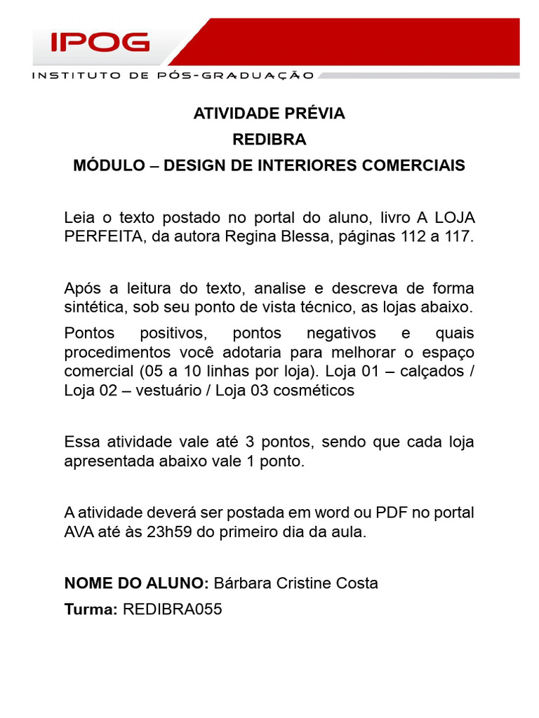 Atividade Prévia - Bárbara Cristine Costa | PDF