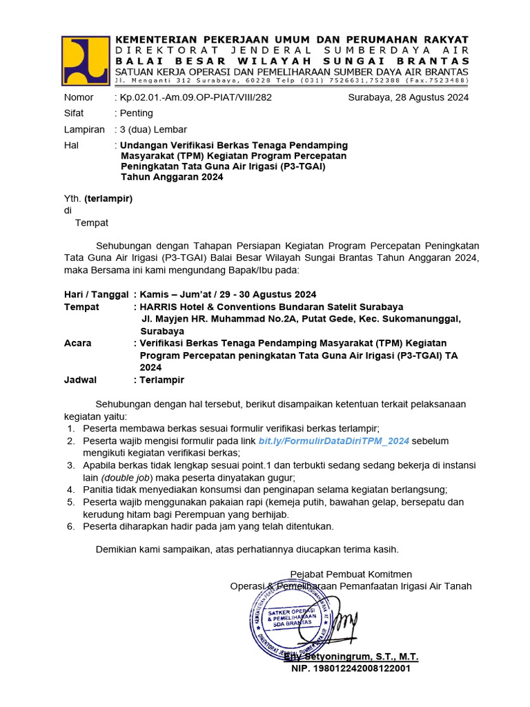 Undangan Verifikasi Berkas TPM 2024 | PDF
