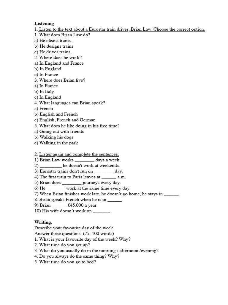 Test Unit 2 Listening and Writing | PDF