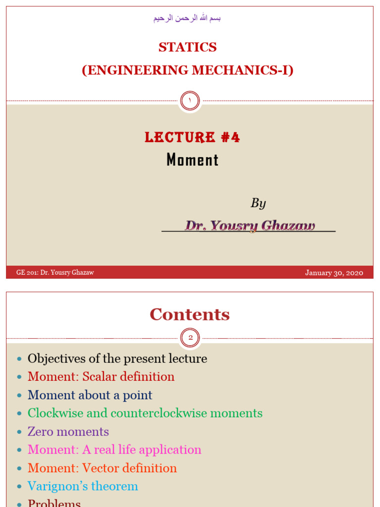 LECTURE 4 Moment STATICS ENGINEERING MEC | PDF | Torque | Rotation