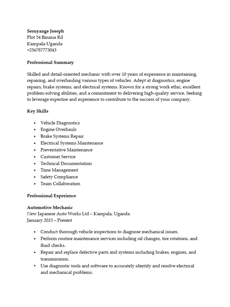 Seruyange Joseph CV | PDF