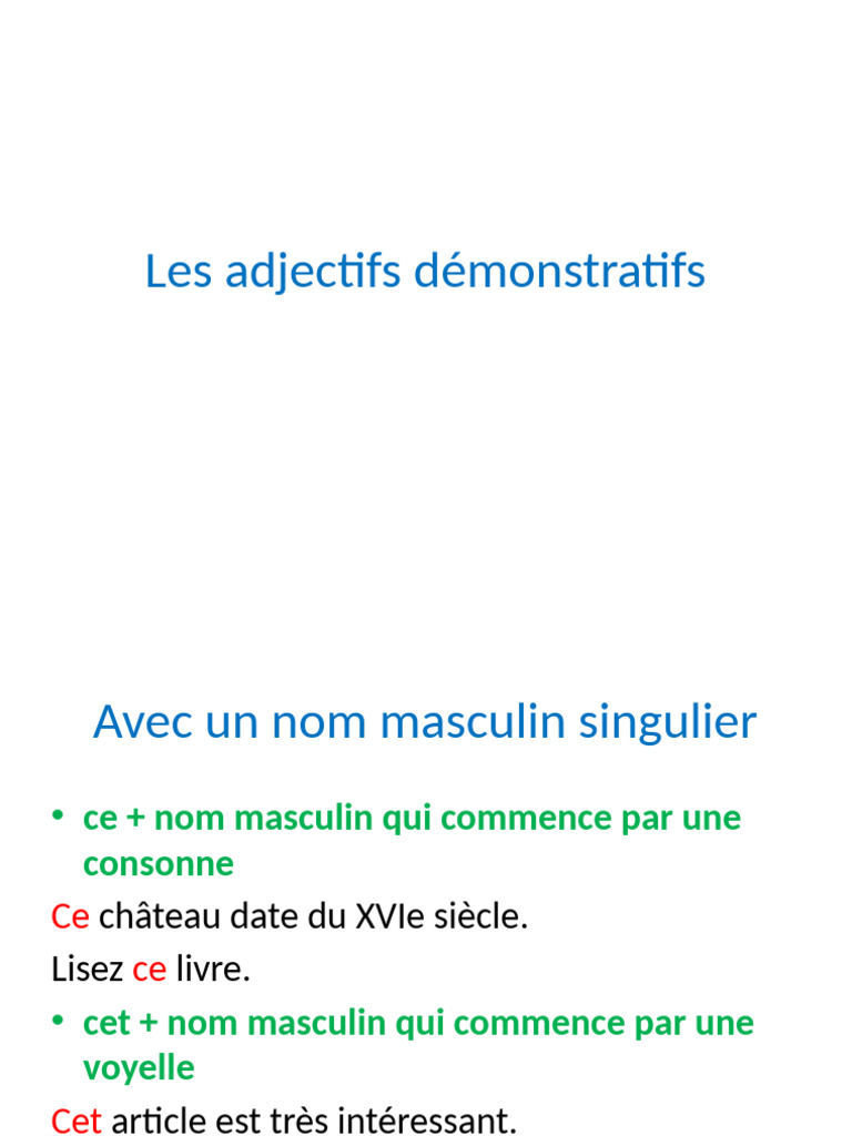 Les Adjectifs Démonstratifs | PDF