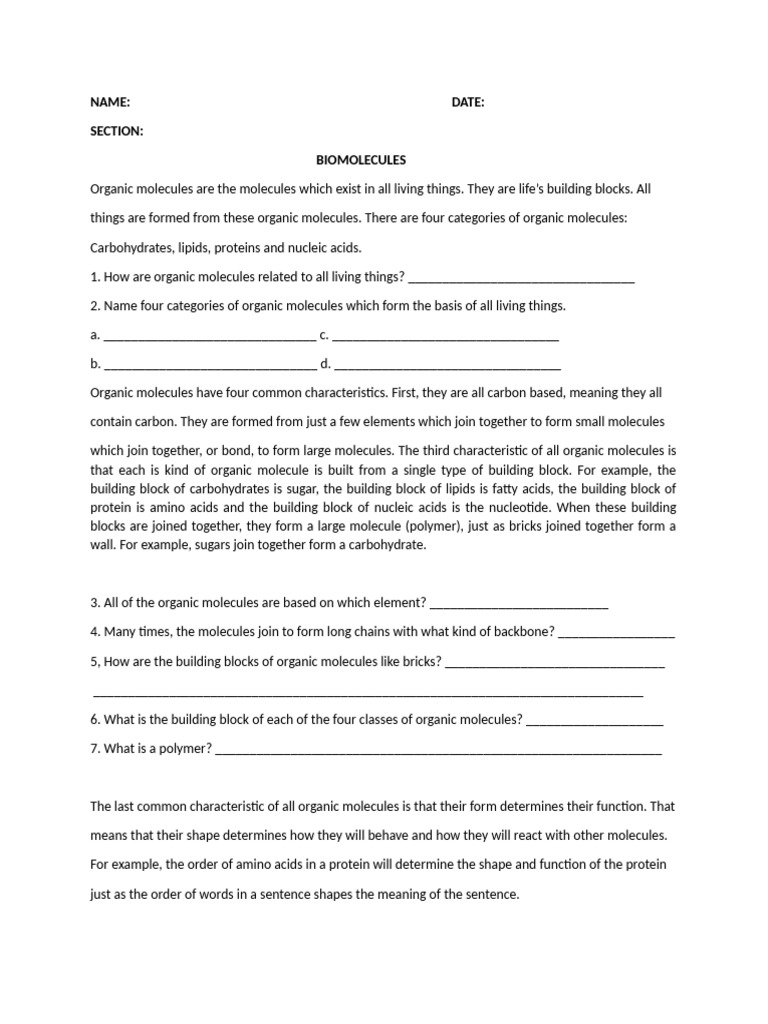 Biomolecules Activity | PDF
