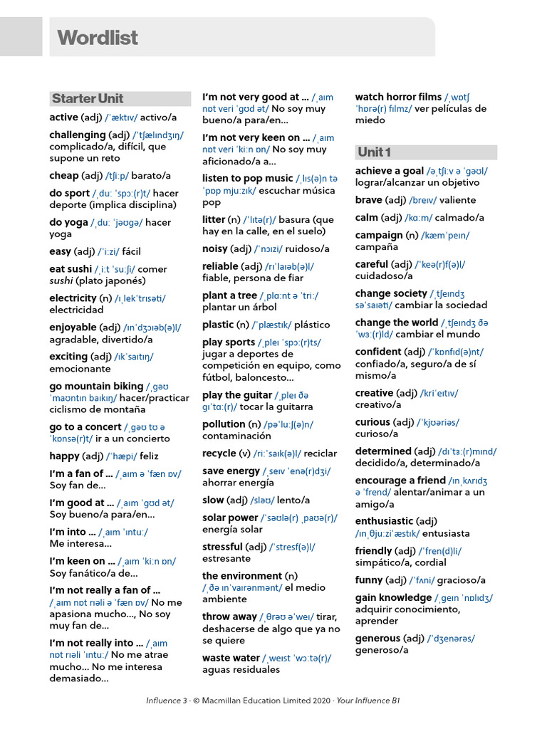 L3 B1 Wordlist Castilian | PDF