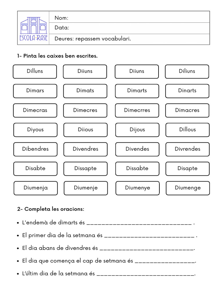 3º Deures Dies Setmana | PDF