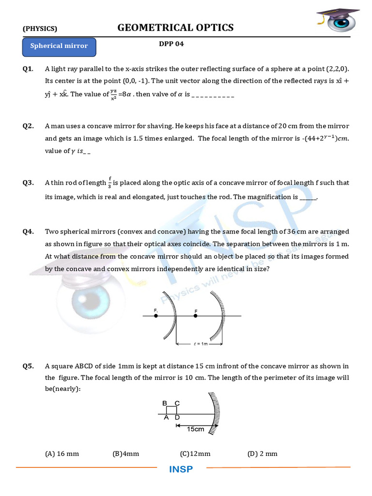 DPP 04. Geometrical Optics | PDF | Mirror | Teaching Methods & Materials