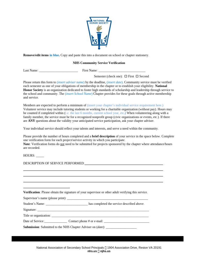 NHS Community Service Verification Form | PDF | Career & Growth