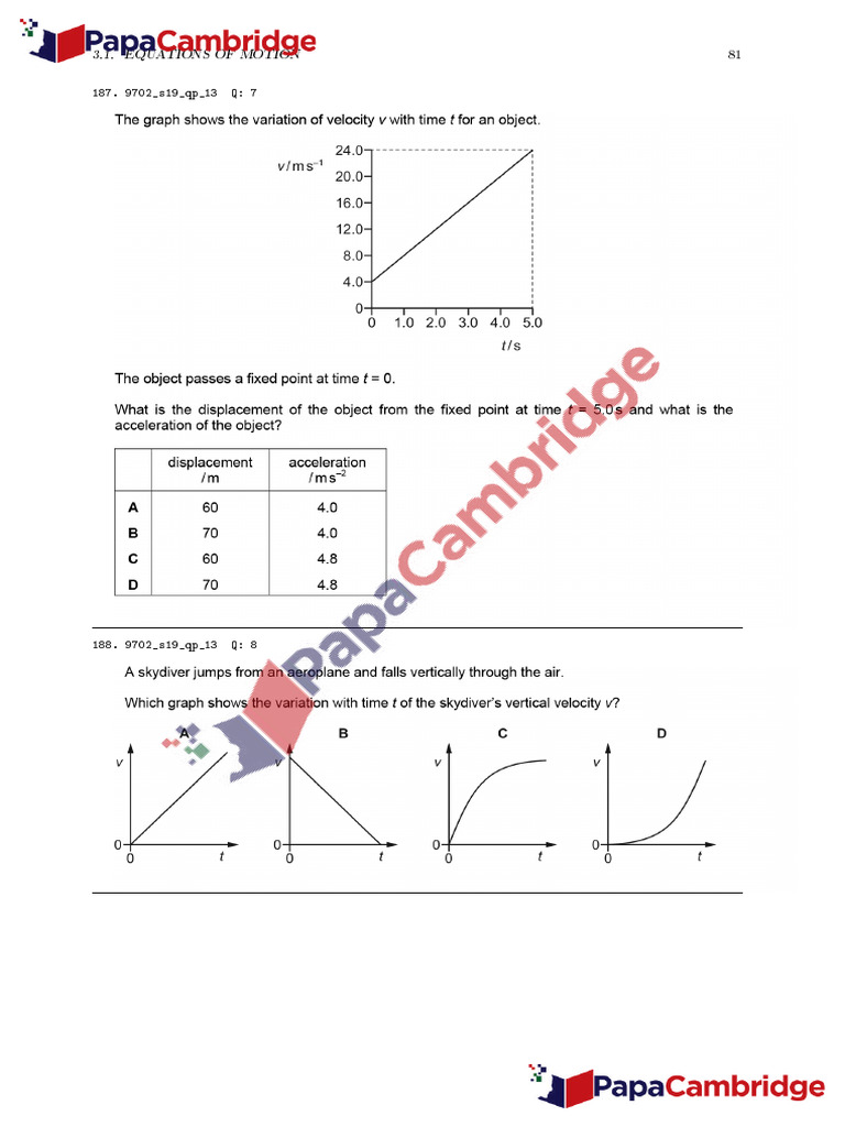 Physics 9702 Paper 1 - Kinematics-12 | PDF