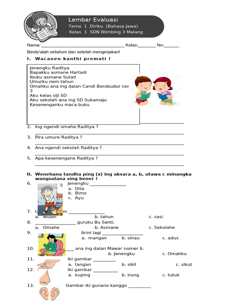 Bahasa Jawa TEMA 1 Kelas 1 | PDF