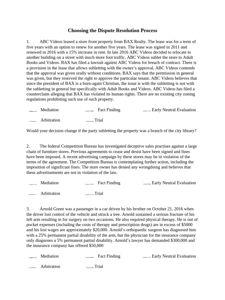 Dispute Resolution Process Overview | PDF | Lease | Law