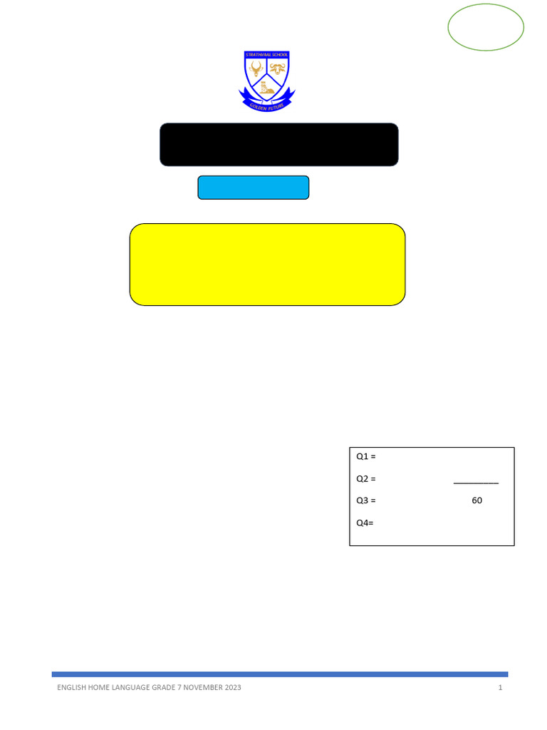 Grade 7 English Term 4 YEAR-END EXAMINATION | PDF