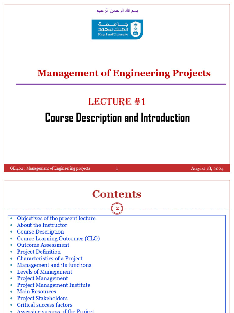 GE 402-Lecture-1 (Course Description and Introduction) | PDF | Project Management | Business