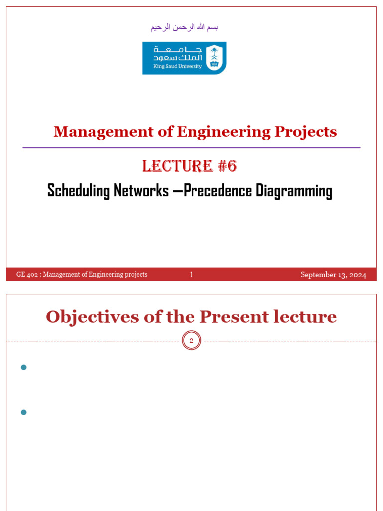 GE 402-Lecture-6 (Scheduling Networks-Precedence Diagramming) | PDF
