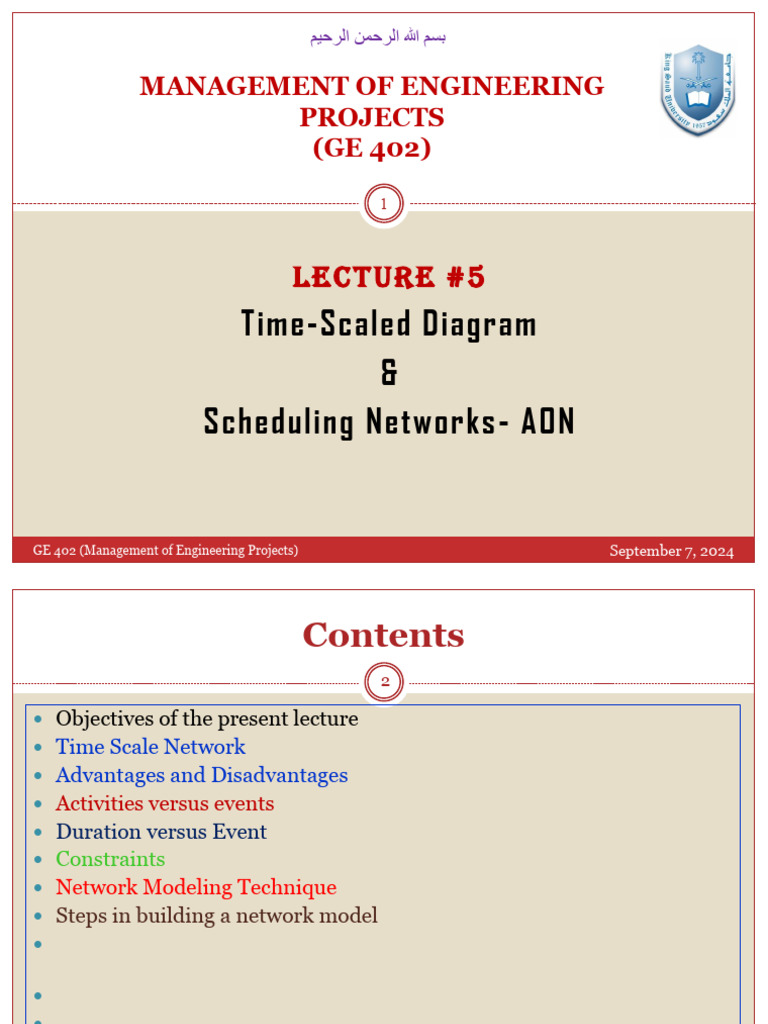 GE 402 Lecture 5 (Time Scaled Network - Scheduling Networks AON) | PDF