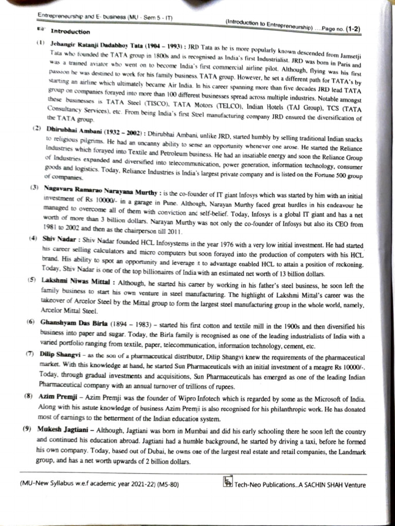 Entrepreneurship & Ebusiness Module 1&3 | PDF