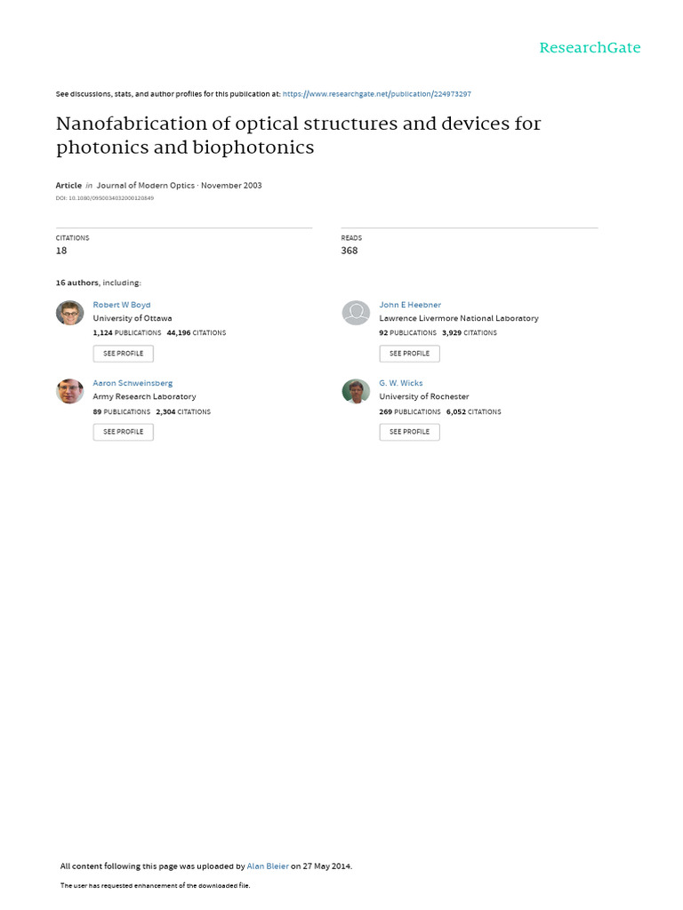 Nanofabrication of Optical Structures and Devices | PDF