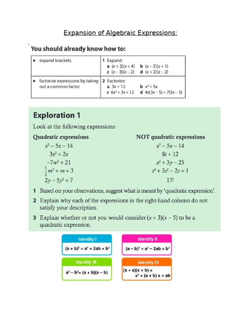 Expansion of Algebraic Expressions | PDF