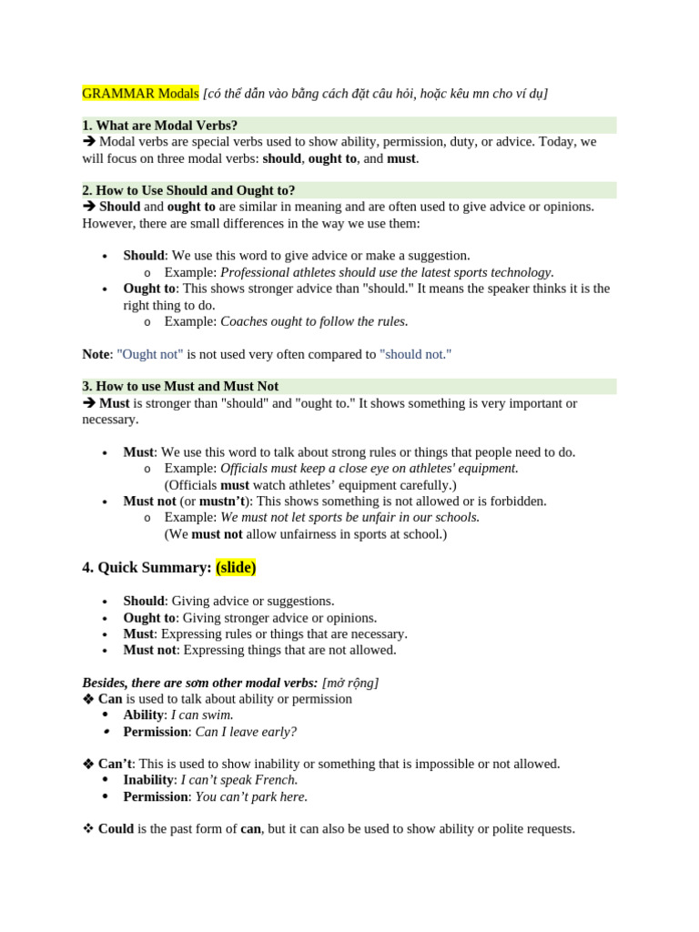 Grammar Modals Pdf