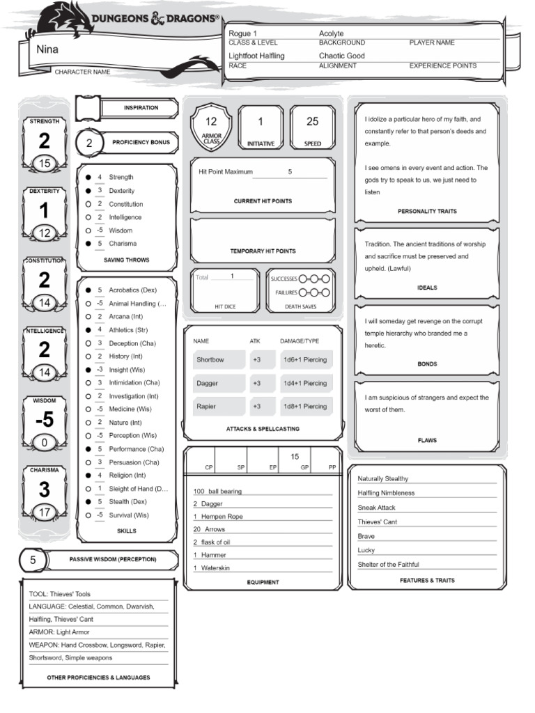 Nina - Roll20 Characters | PDF