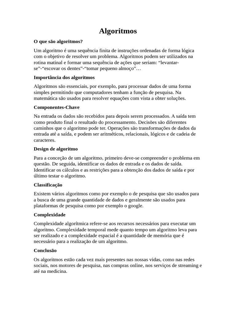 Entendendo Algoritmos e Sua Importância | PDF