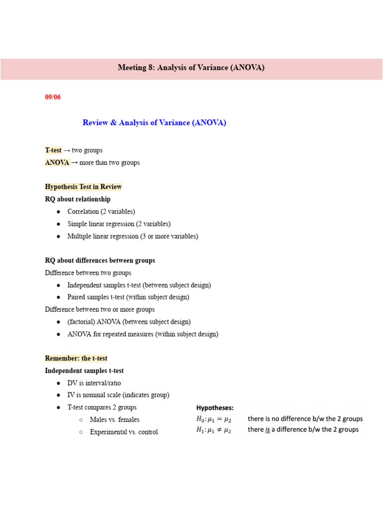 NOTES Module 2 - ANOVA (Analysis of Variance) | PDF | Analysis Of ...