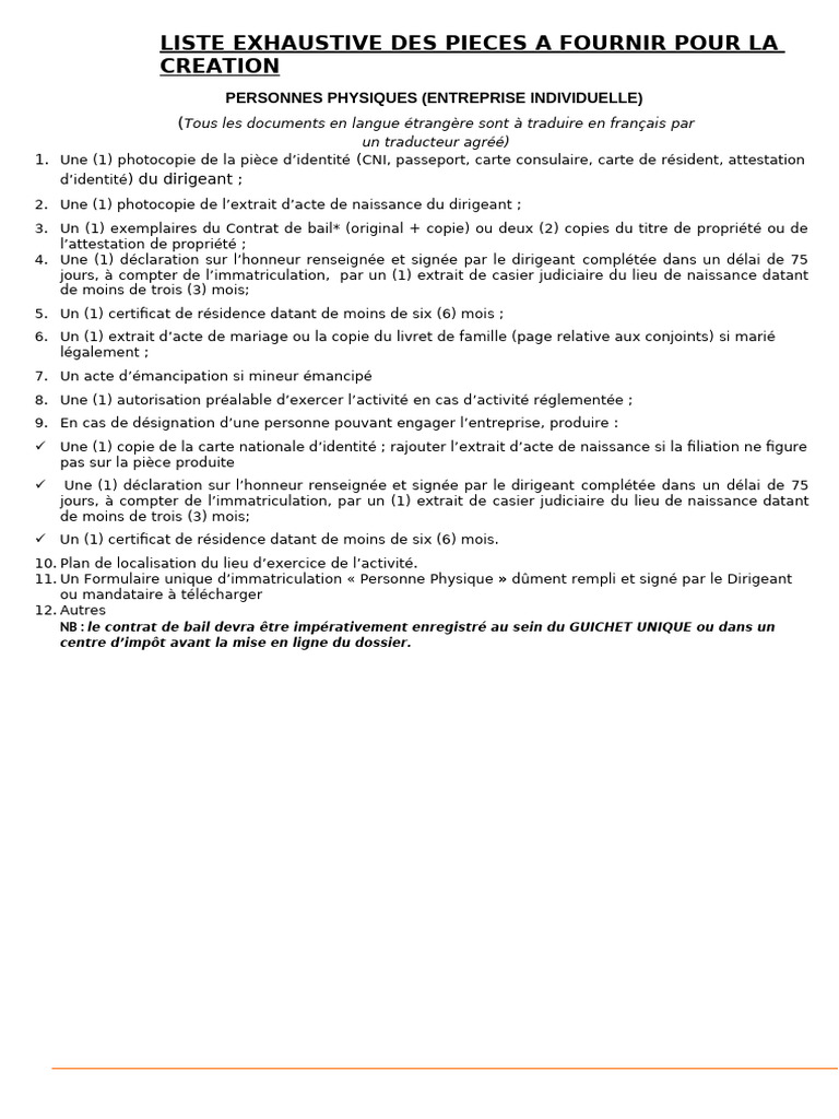 Liste Des Pieces A Fournir | PDF