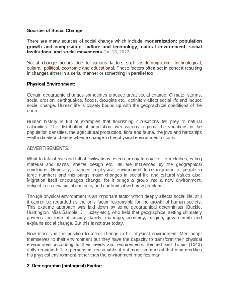 Factors Driving Social Change Explained | PDF | Max Weber | Demography