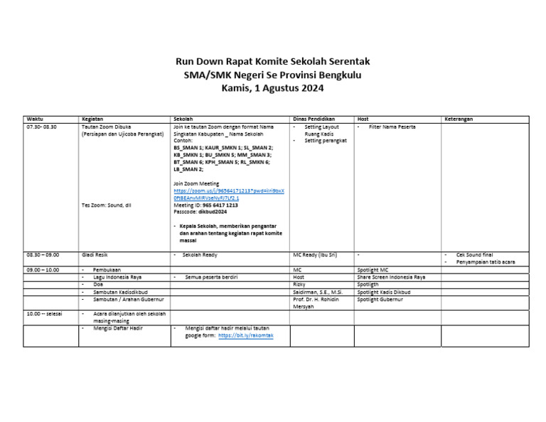 Rundown Rapat Komite Massal | PDF