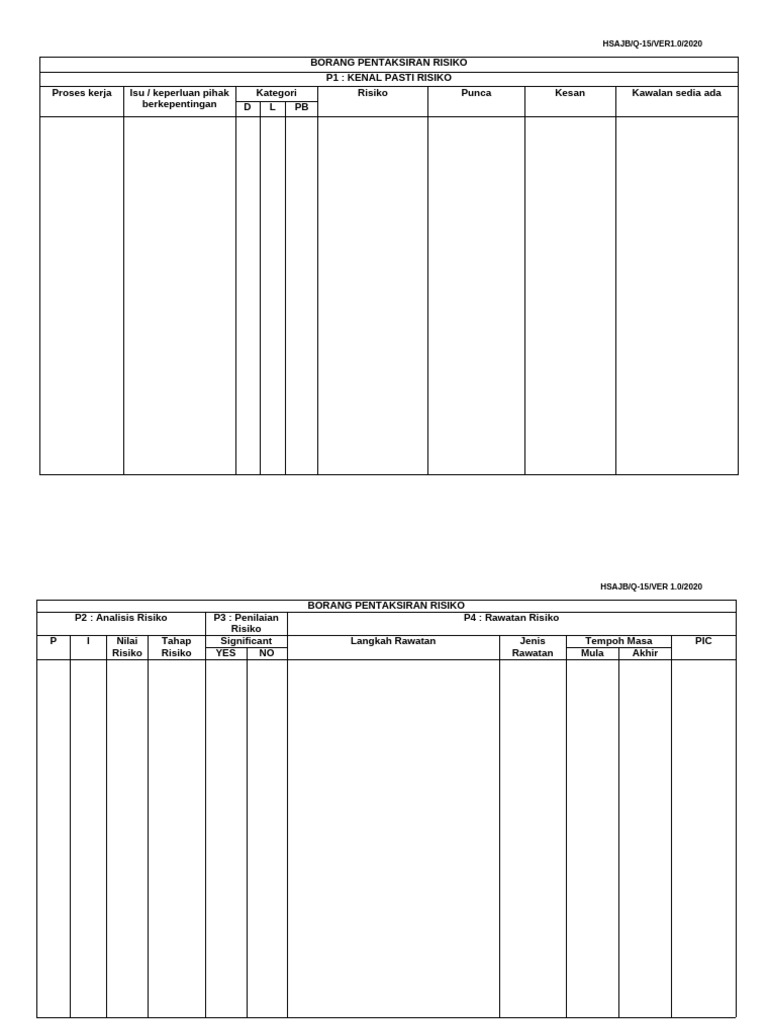 15 Borang Pentaksiran Risiko Ver-2.0 | PDF