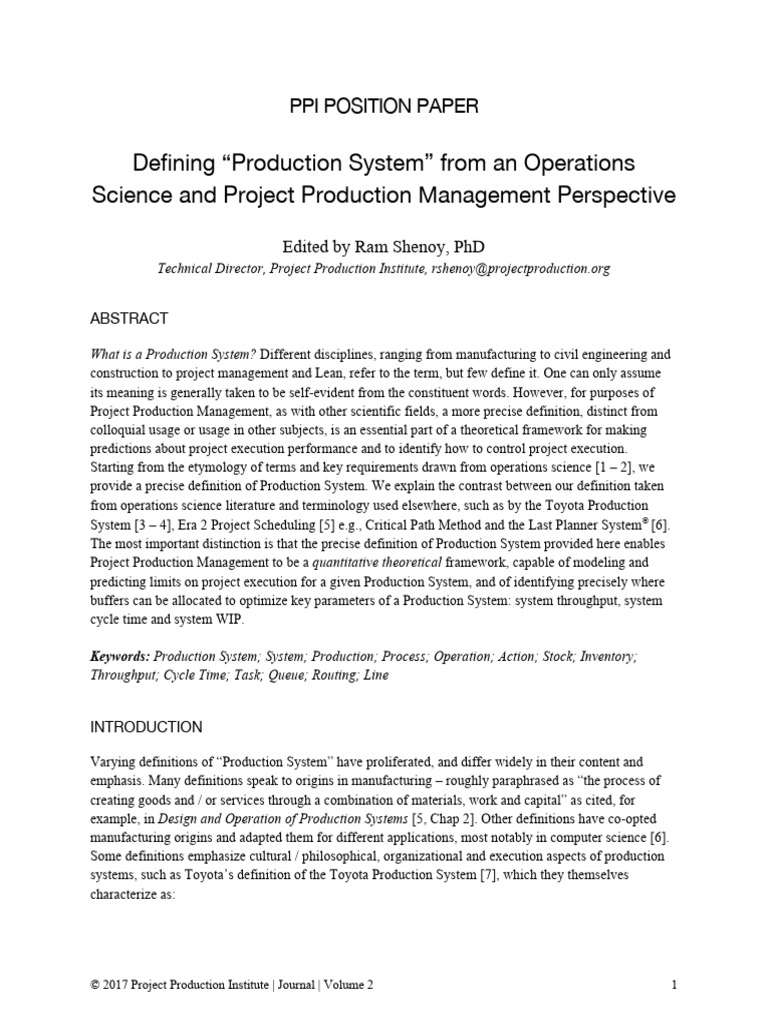 PPI JOURNAL PPIPP Defining Production System From An Operations Science ...