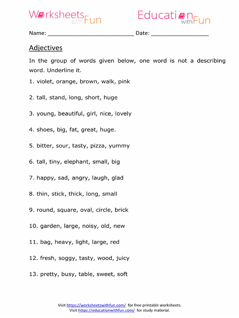 Adjectives Worksheet | PDF