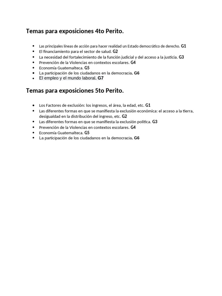 Temas para Exposiciones 4to Perito | PDF