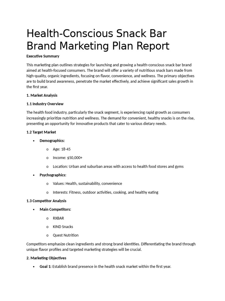 Health-Conscious Snack Bar Brand Marketing Plan Report | PDF