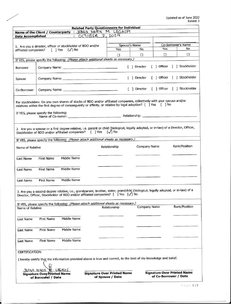 BDO Questionaire | PDF