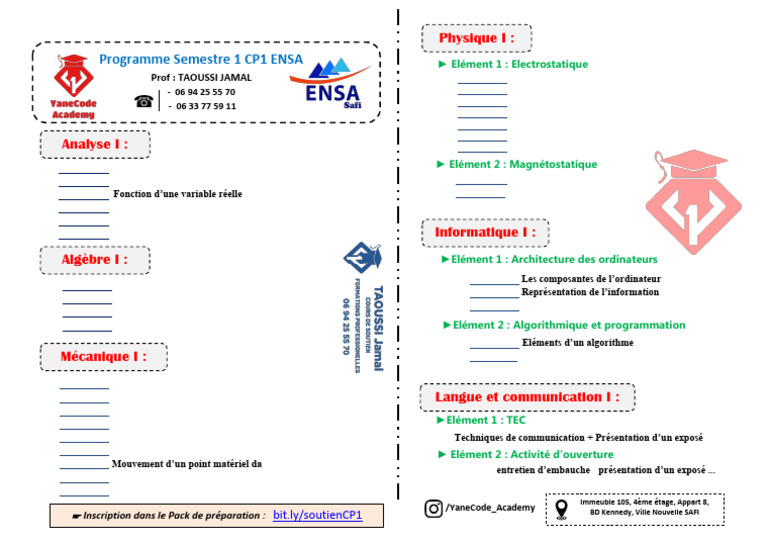 CP1 Programme S1 Ensa Safi | PDF