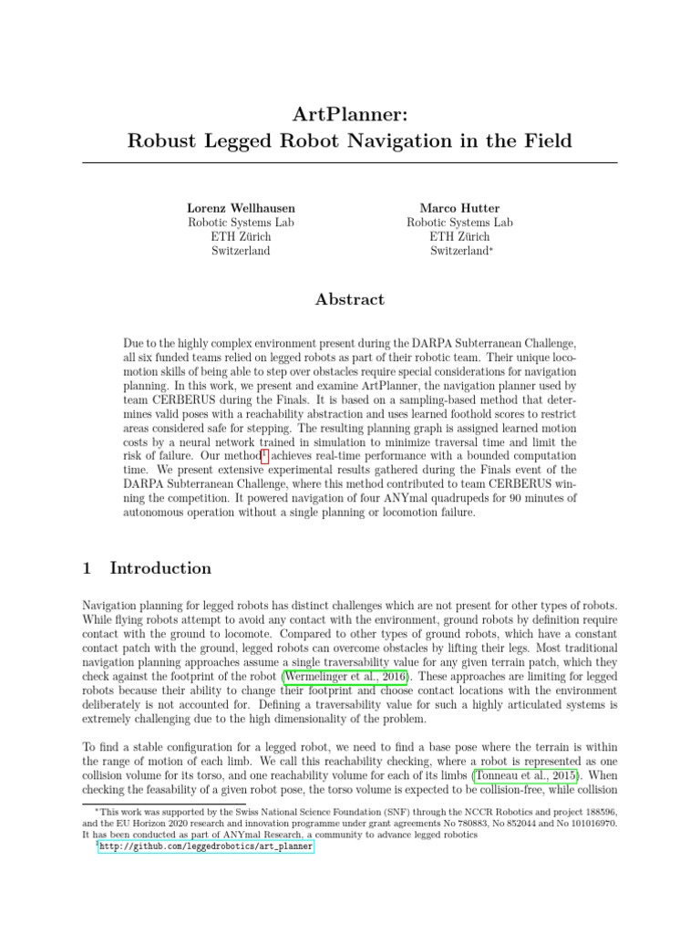 ArtPlanner: Robust Legged Robot Navigation in the Field | PDF