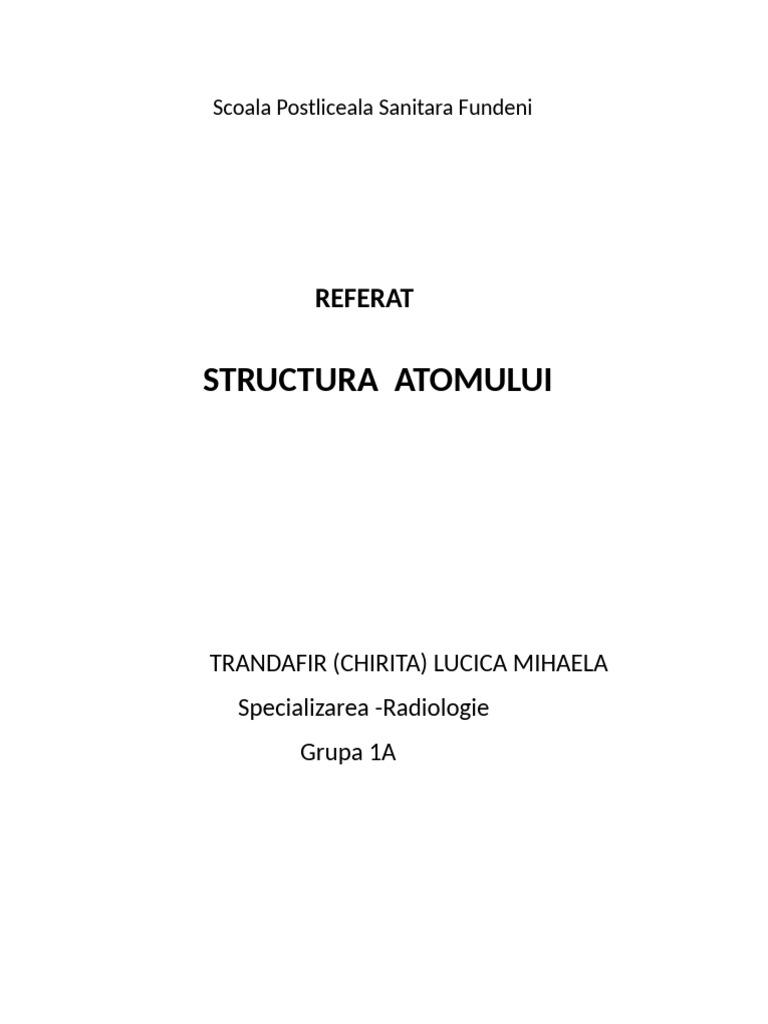 Referat Structura Atomului | PDF