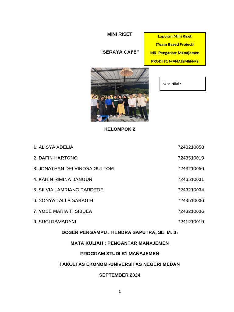 MINI RISET Kelompok 2 Pengantar Manajemen | PDF