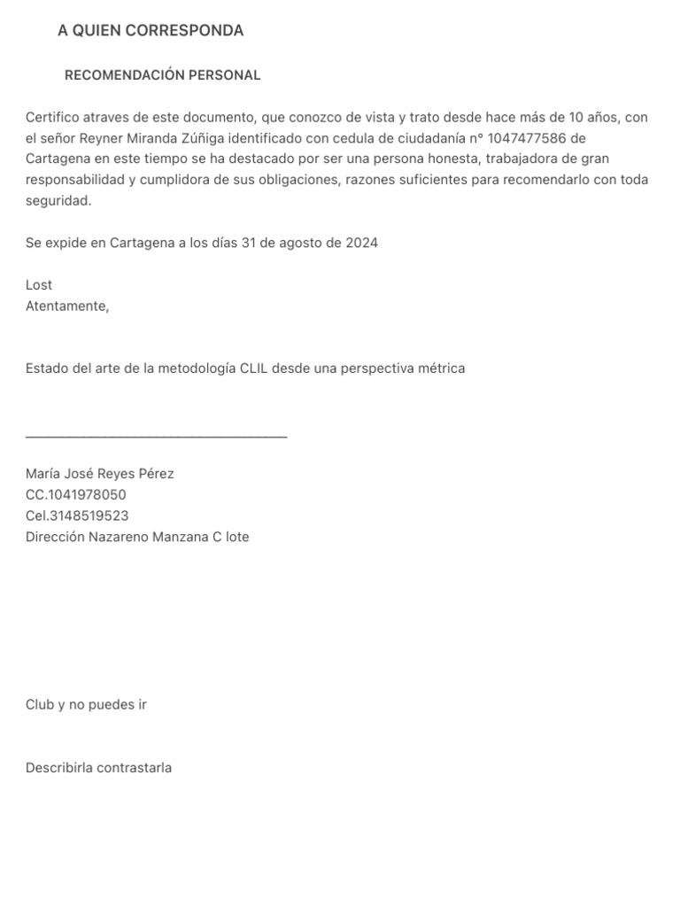 A Quien Corresponda | PDF