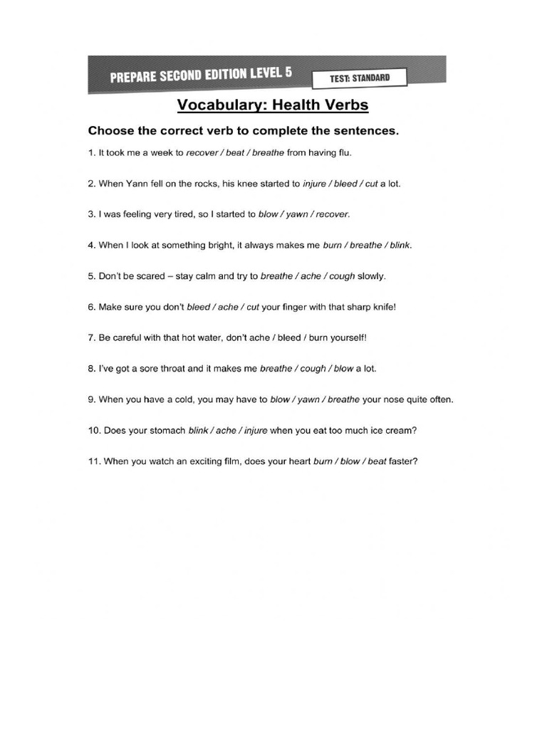 Health Verbs | PDF