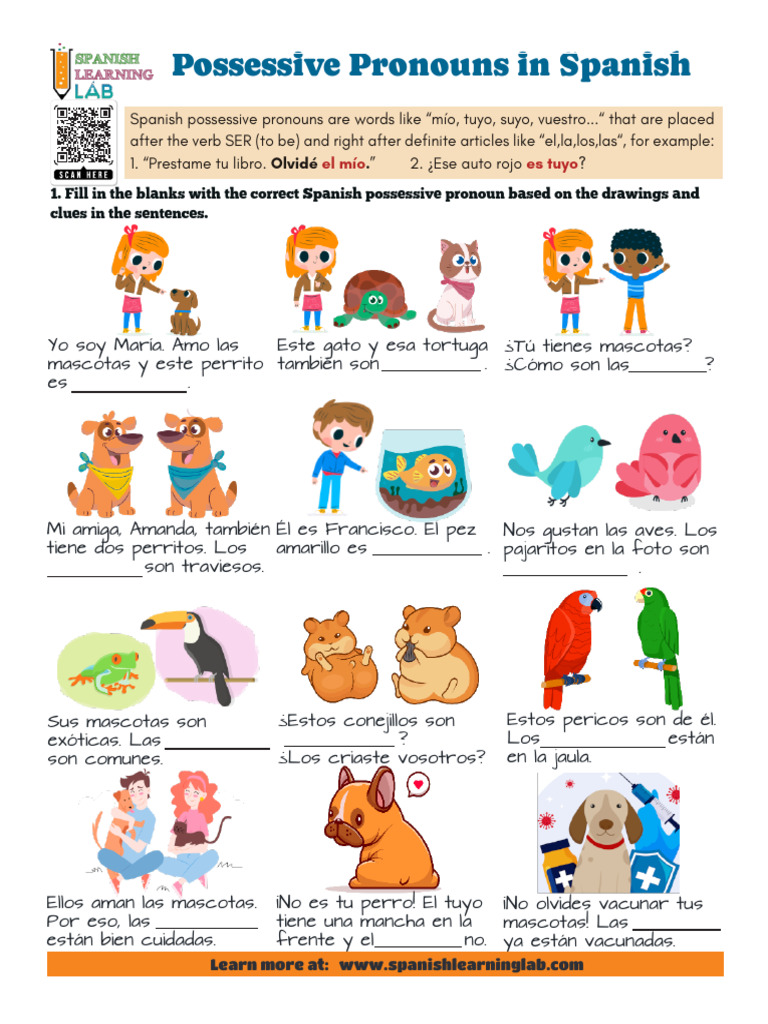 Possessive Pronouns in Spanish PDF Worksheet | PDF