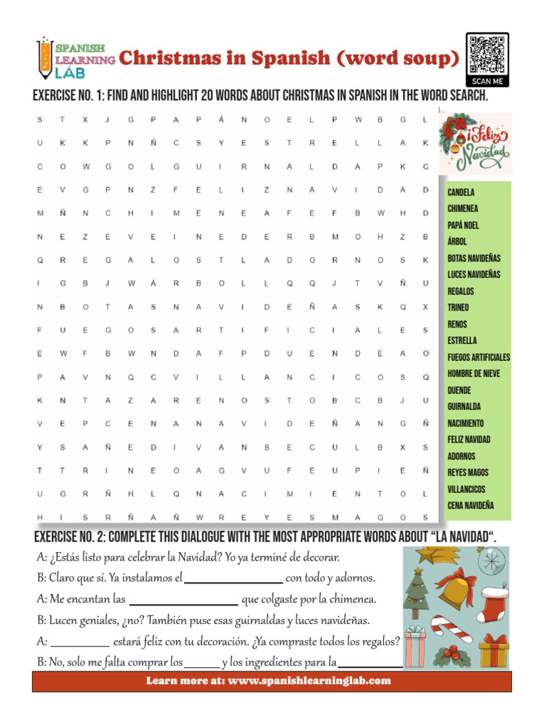 Christmas Vocabulary Word Soup Spanish | PDF